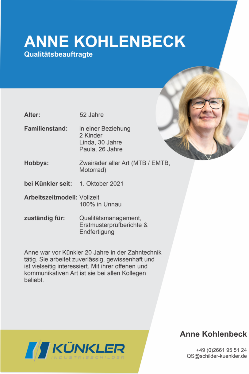 Steckbrief Anne Kohlenbeck - Künkler